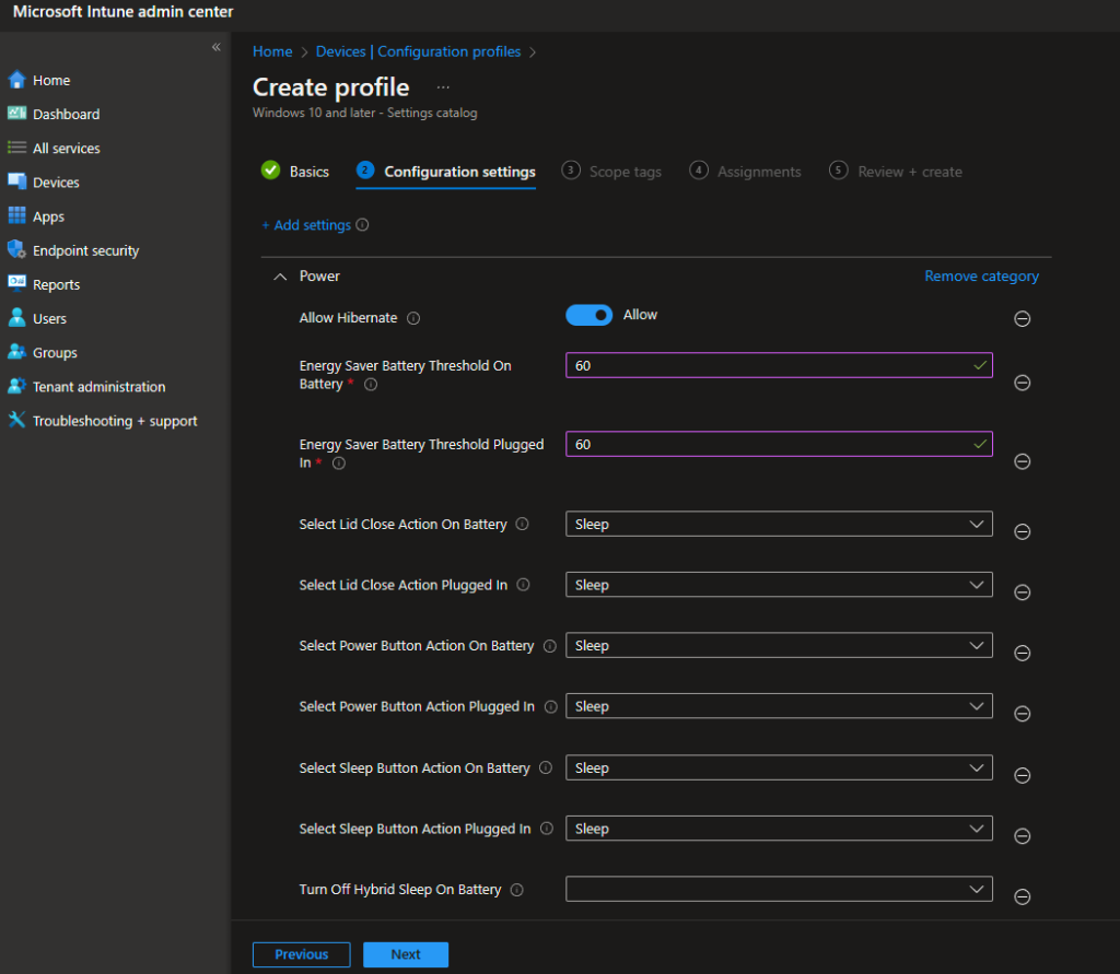 Configure Power Options using Intune – Alexandru Marin